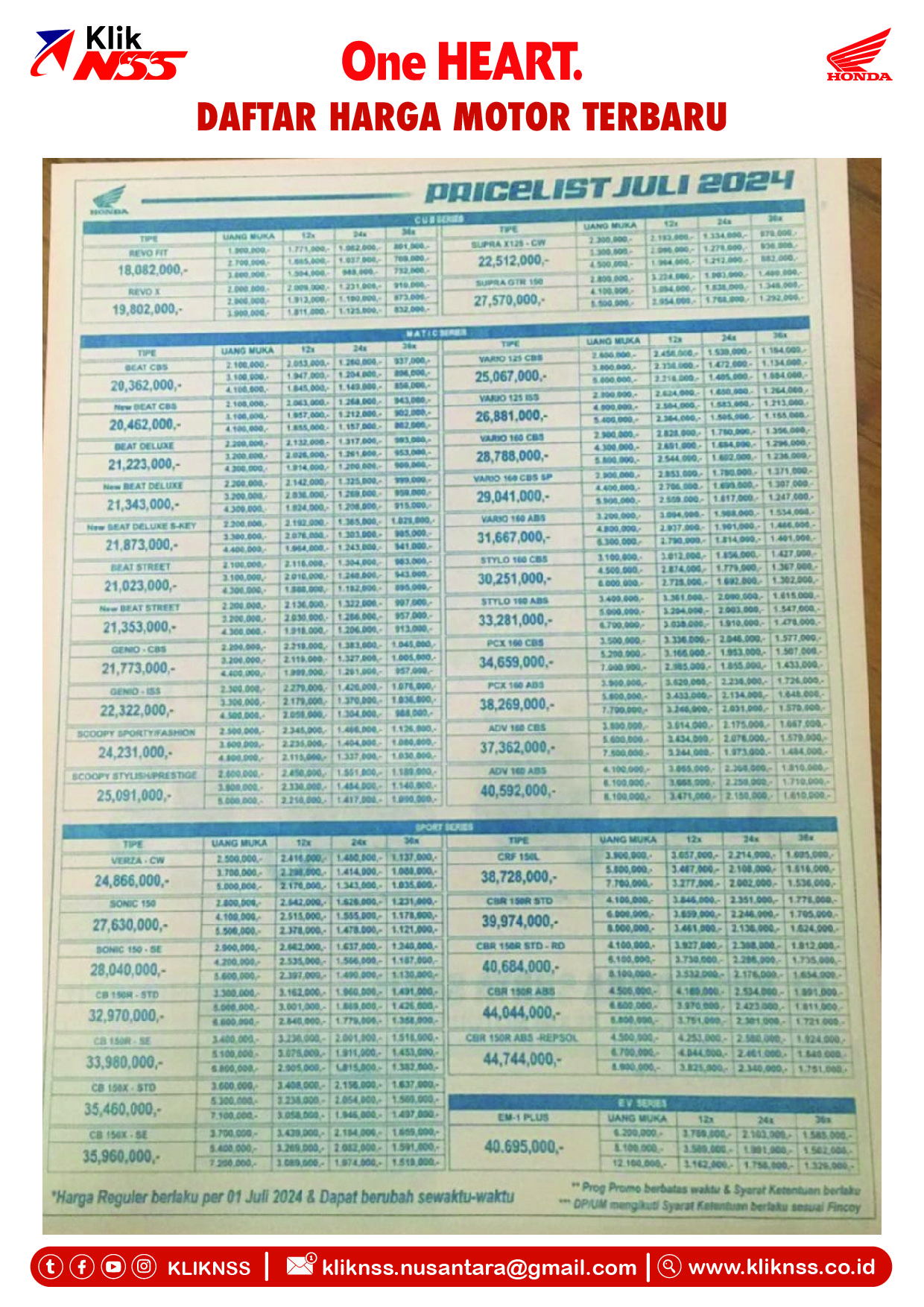 Brosur Harga Cash & Kredit Motor Honda Terbaru 2025
