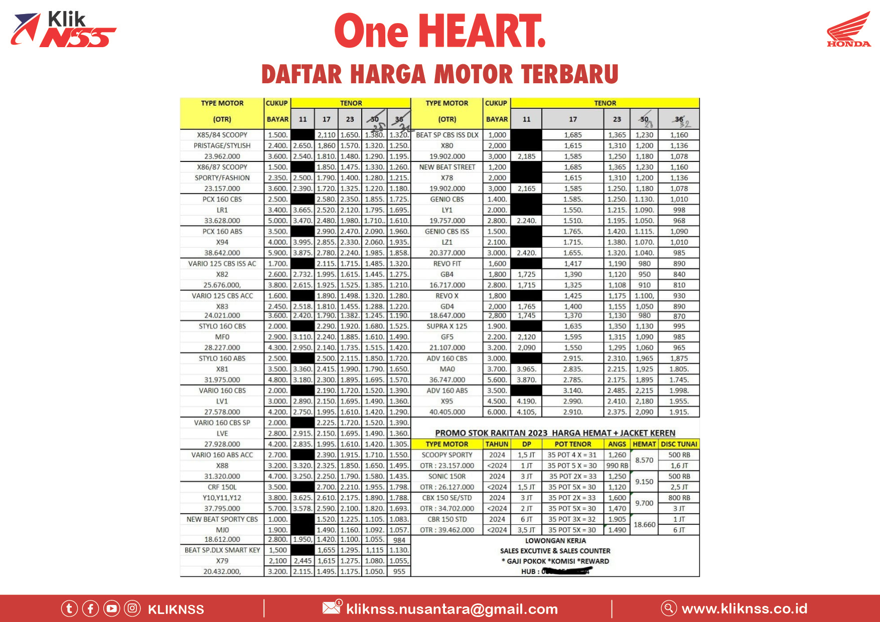 Brosur Harga Cash & Kredit Motor Honda Terbaru 2024